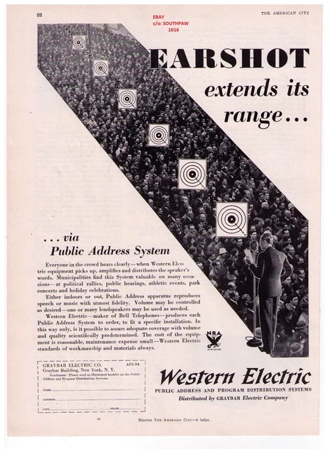 1930'S WESTERN ELECTRIC "Public Address System" Original Vintage Print ...