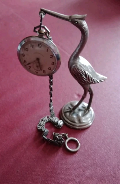 ANCIEN PORTE-MONTRE À Gousset Présentoir Héron en Métal Argenté ART ...