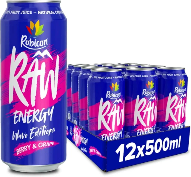 RUBICON RAW BERRY & Grape Energy Drink 12x500ml | High Caffeine Boost £ ...