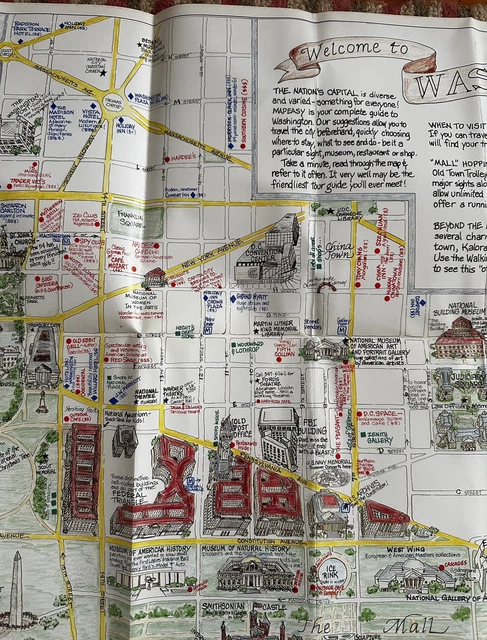 WASHINGTON DC 1994 cartoon visitor tourist map Georgetown & Alexandria ...