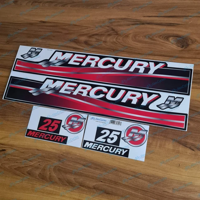 MERCURY OUTBOARD Motor 25 HP Red Laminated Decals Sticker Kit Salt Blue ...