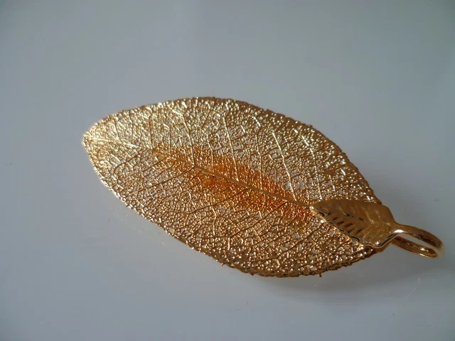 PENDENTIF OU BROCHE Veritable Feuille D'arbre Trempee Dans De L'or 24 K ...