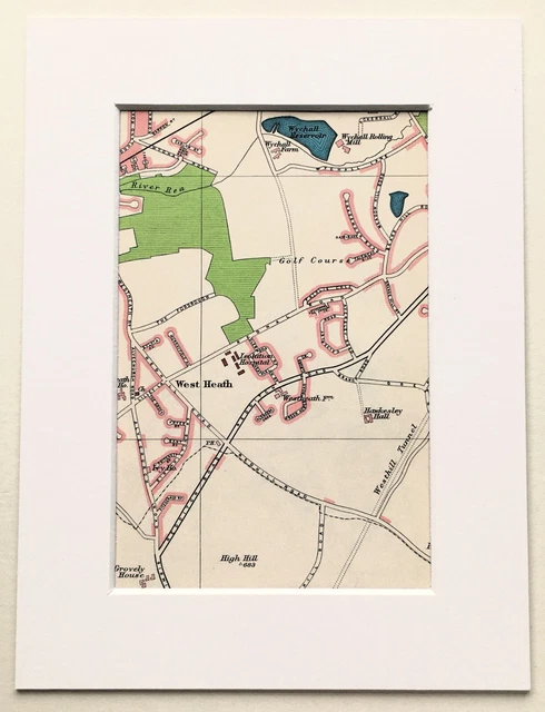 VINTAGE LATE 1940S Birmingham Mounted Map West Heath, King's Norton (54 ...