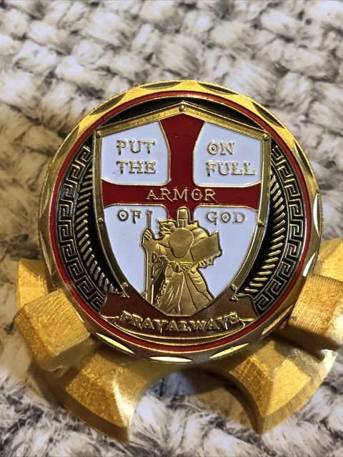 LARGE MASONIC KNIGHTS Templar 24ct Gold Plated Coin with Red Enamel ...