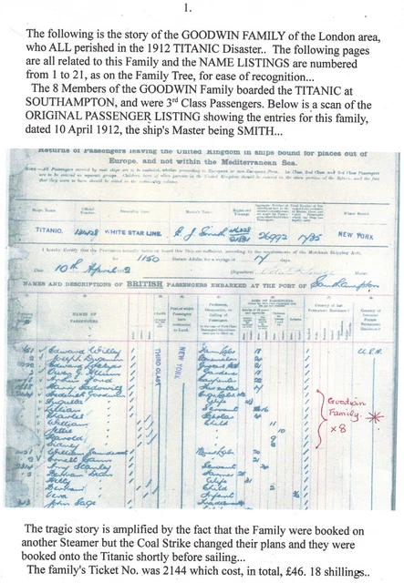 MA TITANIC Tragic GOODWIN Family Story/Docs/Tree £5.99 - PicClick UK
