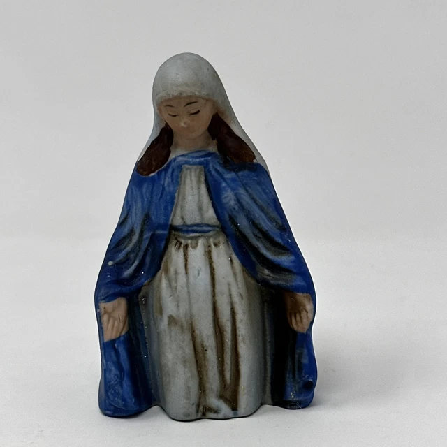 VINTAGE JASCO NATIVITY Scene Figurine Mary Kneeling Blue Robe Ceramic ...