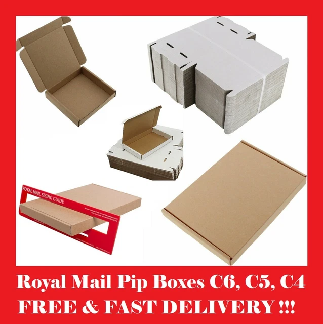 ROYAL MAIL PIP Large Letter Cardboard Postal Boxes White/Brown Dl C4 C5 ...