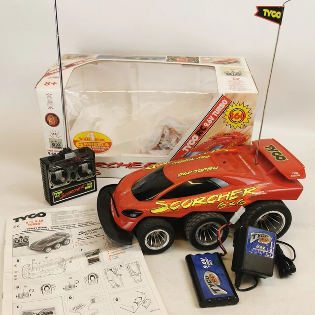 TYCO SCORCHER RED Vintage 1993 9.6v Remote Controlled Car + Remote Box ...