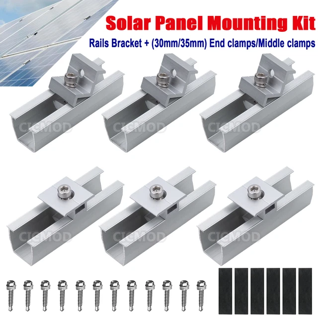 1-10X SOLAR PANEL Rail Bracket Fixing PV End Clamp/Middle Clamp ...