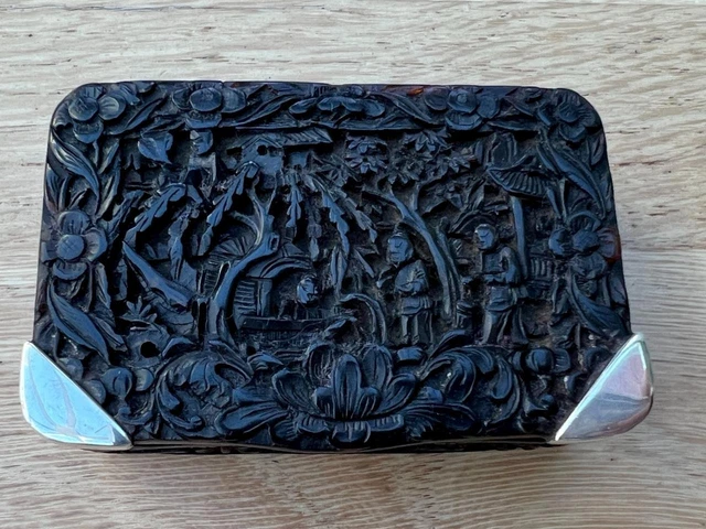 FINE 19TH CENTURY China Hand Carved Faux Tortoise Shell Snuff Box £0.99 ...