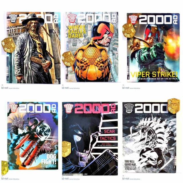2000AD PROG 1907-1912 Tous les 6 2000AD Judge Dredd + sac et tableau de ...