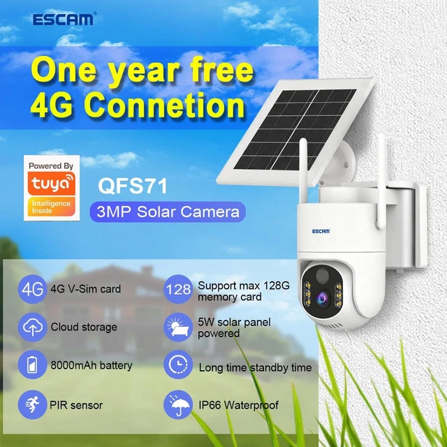 4G SIM CARD 3MP PIR Alarm IP66 Full Color Wireless Solar Panel Security ...