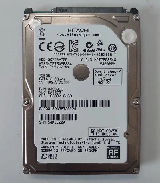 DISQUE DUR 2.5& HITACHI HTS727575A364 750Go SATA II PORTABLE LAPTOP EUR ...