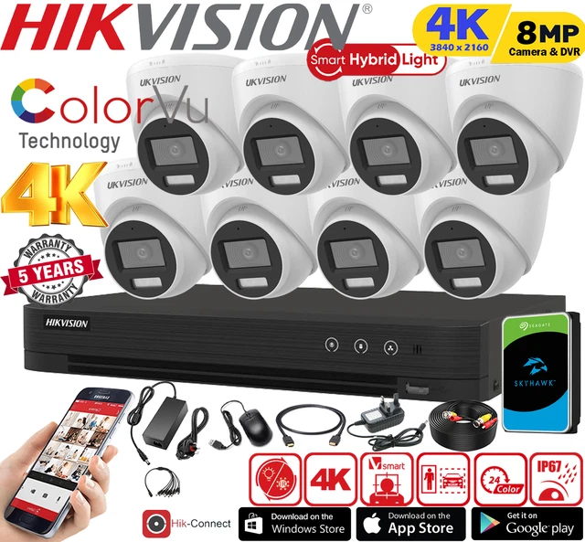 HIKVISION 4K COLORVU CCTV SECURITY 8MP CAMERA SYSTEM Outdoor Night ...