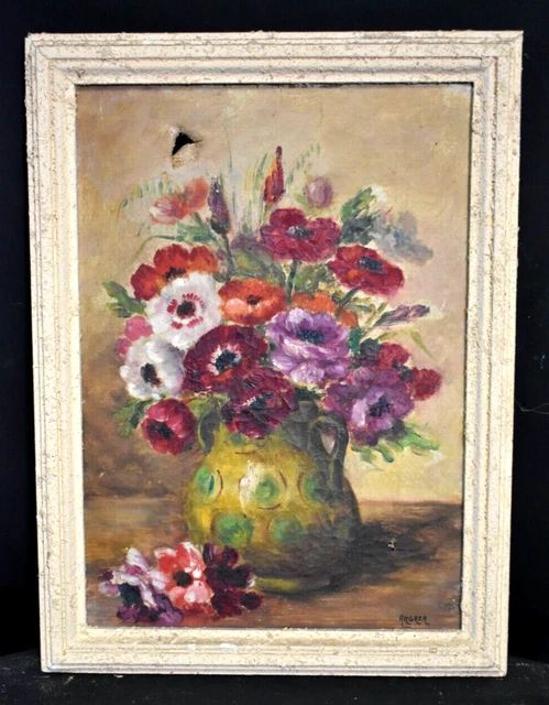 TABLEAU HUILE NATURE morte fleurs signé début XXème EUR 1,00 - PicClick FR