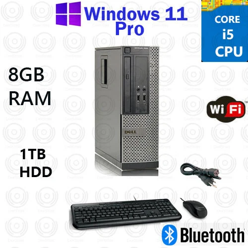 WINDOWS 11 PRO Dell OptiPlex Core i5 1TB 8GB RAM WiFi BT Desktop ...