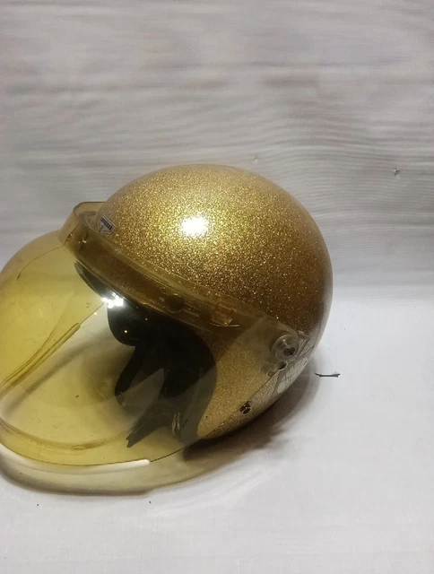 VINTAGE SAFETECH PRO 70s Gold Metal Flake Motorcycle Helmet w Bubble ...