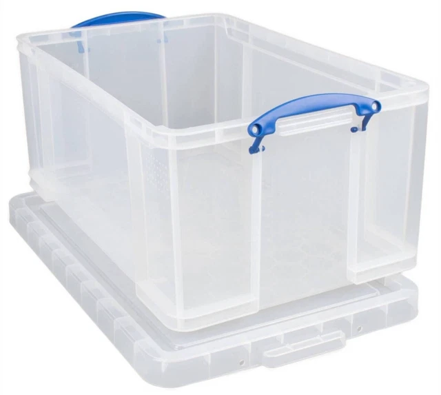 64 LITRE BOX Really Useful Clear Plastic Box Home Office Storage Box ...