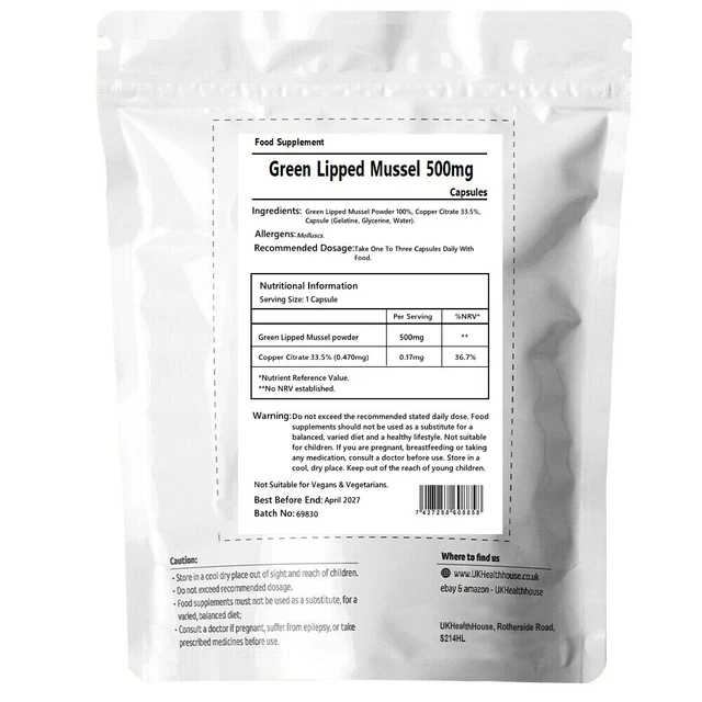 GREEN LIPPED MUSSEL 500mg - 90 Capsules - Joint Supplement Joint Pain ...