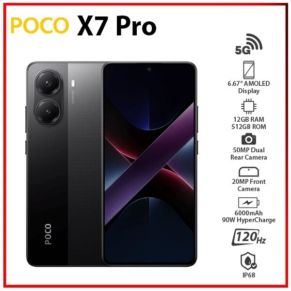 XIAOMI POCO X7 Pro 5G 12GB+512GB BLACK Dual SIM Unlocked Android Mobile Phone £430.00 - PicClick UK