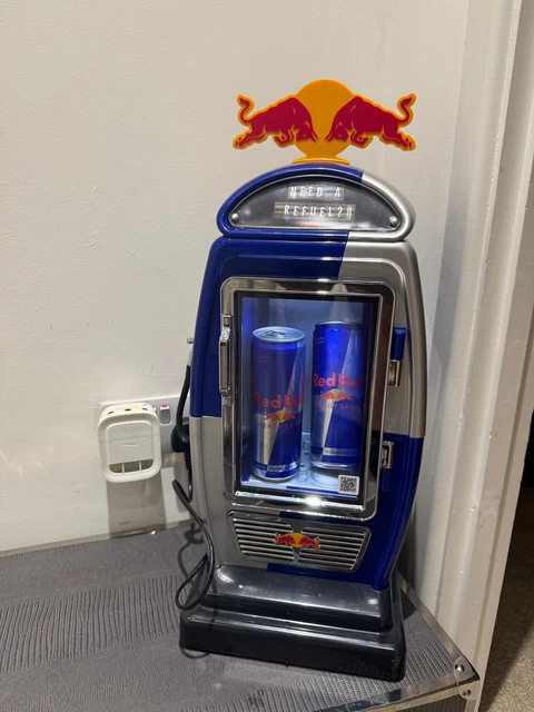 RED BULL COOLER Mini Fridge Display LED Gas Pump Refuel Shop Front Rare ...