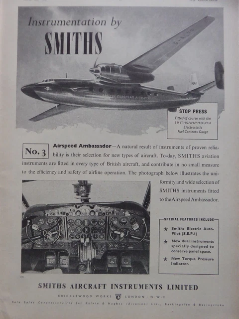 6/1951 PUB SMITHS Aircraft Instrument Airspeed Ambassador Bea Original ...