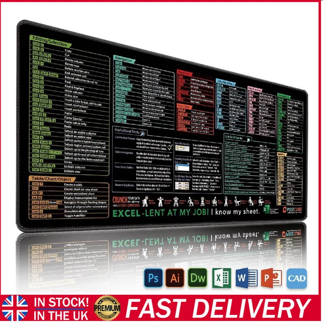 2025 EXCEL CHEAT Sheet Desktop Mat Shortcuts Mouse Pad Shortcuts Wrist ...