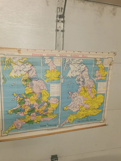 LARGE VINTAGE OLD School Wall Map Tudor England And English Civil War £ ...