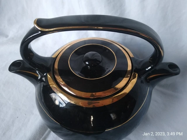 HALL TWINSPOUT Teamaster Black Gold Double Spout Twin Chamber Teapot £ ...
