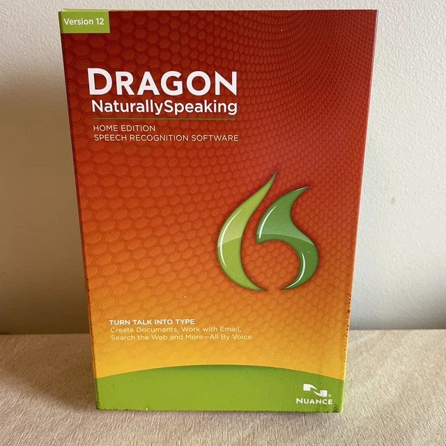 DRAGON NATURALLY SPEAKING Home Edition Speech Recognition Version 12 ...