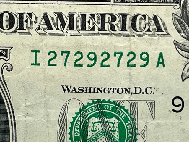 FANCY SERIAL NUMBER One Dollar Bill True Repeater Quad Alternator 2s 27 ...