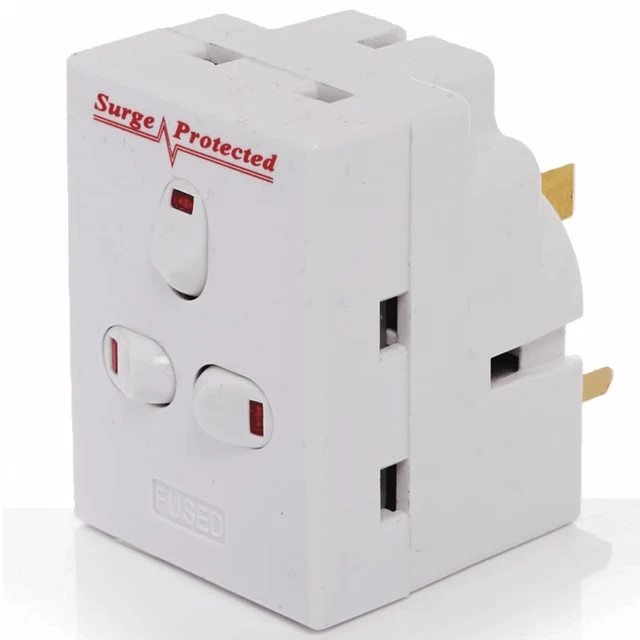 3 WAY SWITCHED Socket Surge Protected Plug Adaptor UK Mains 13A Fused £ ...