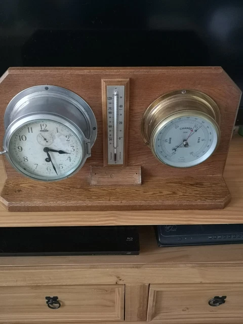 VINTAGE SHIPS BULKHEAD Marine Clock Mercer Marine Barometer Henry Brown ...