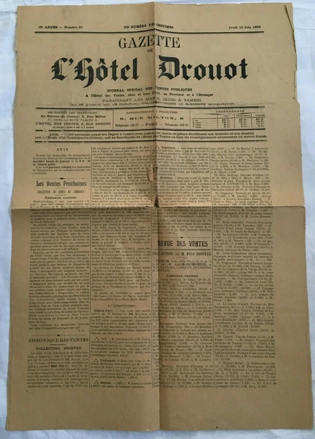 RARE ANCIEN JOURNAL de La Gazette de l'hôtel Drouot N°67 Juin 1909 ...