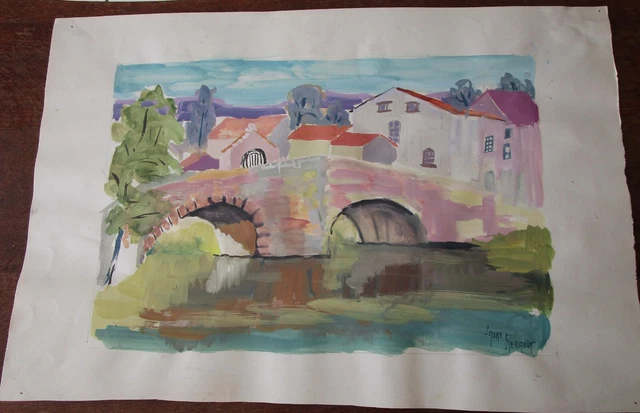 TABLEAU AQUARELLE PAYSAGE village, signé EUR 15,00 - PicClick FR
