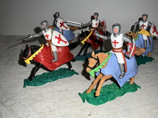 TRANSOGRAM LOT OF 6 70's Plastic Timpos Medieval Knights & Horses1/32 ...