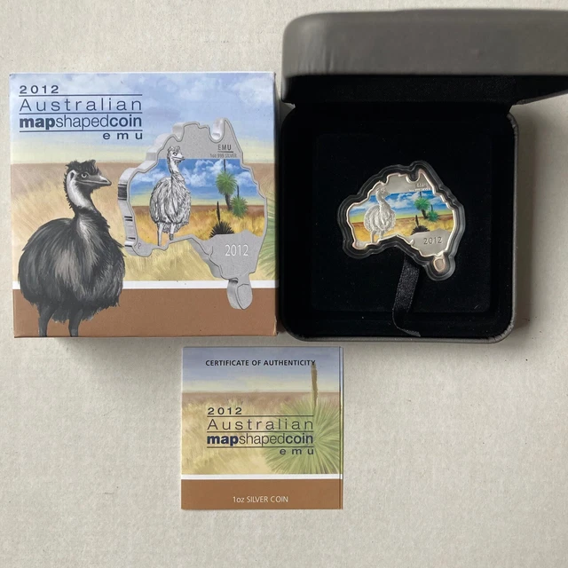 2012 $1 AUSTRALIAN Map Shaped 1oz Silver Coloured Coin Emu $119.99 ...