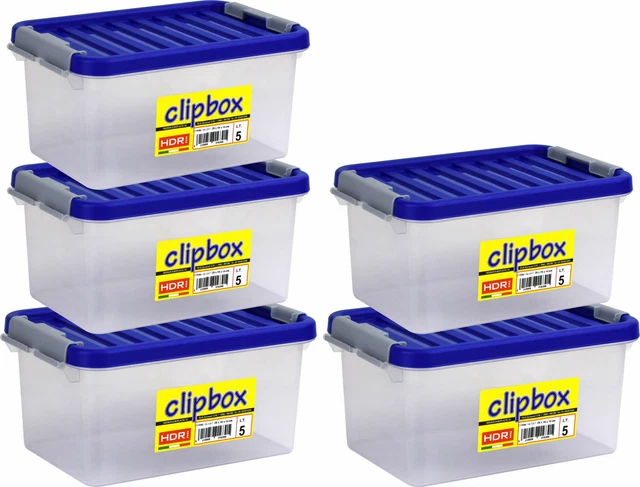 5 X HEIDRUN Clip Plastic Storage Box Clip Shut Box Stackable Home ...