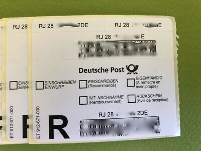 100 STK. ORIG. universal Einschreiben Label Deutsche Post EUR 1,00 ...