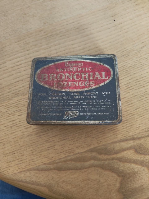 VINTAGE BOOTS REGESAN Antiseptic Bronchial Lozenges Tin. Very Old ...