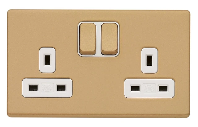 MK ASPECT 13A 2 Gang Switched Double Plug Socket Champagne Screwless ...