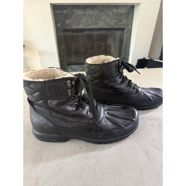 COLE HAAN MEN’S 9.5 Waterproof Leather Duck Boots Black Lined Winter ...