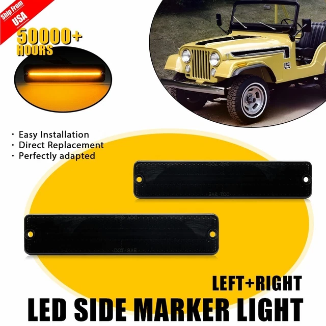 SMOKED AMBER FRONT LED Side Marker Light For Jeep Cherokee CJ5/6/7 J10 ...