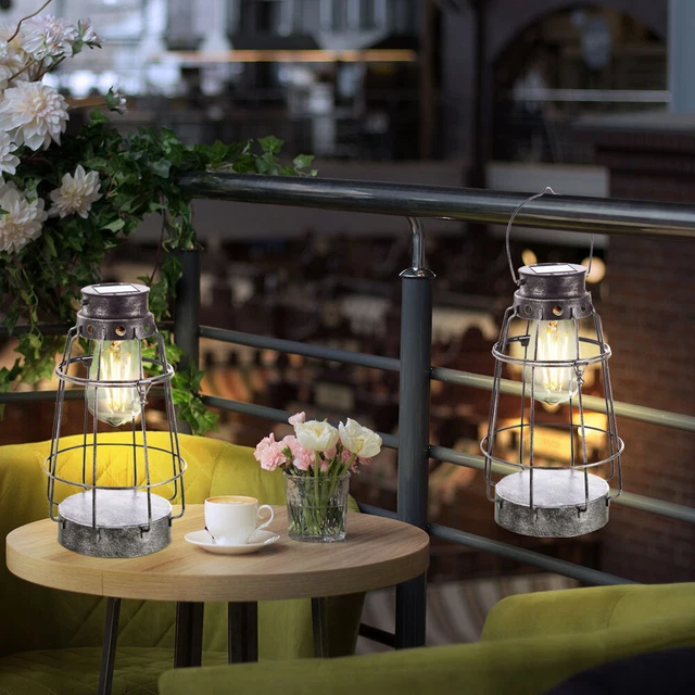 LAMPE DE TABLE Lanterne Solaire D'Extérieur LED Grille en Métal Argent ...