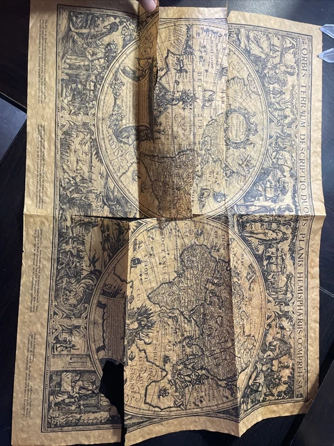 OLD AUTHENTIC 1620 MAP of the WORLD Parchment Paper~ Free S&H Ripped ...
