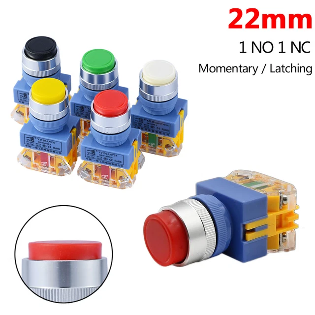22MM ON/OFF HIGH Head Push Button Switch Momentary Latching 1 NO 1 NC LAY37-11GN EUR 3,31 ...