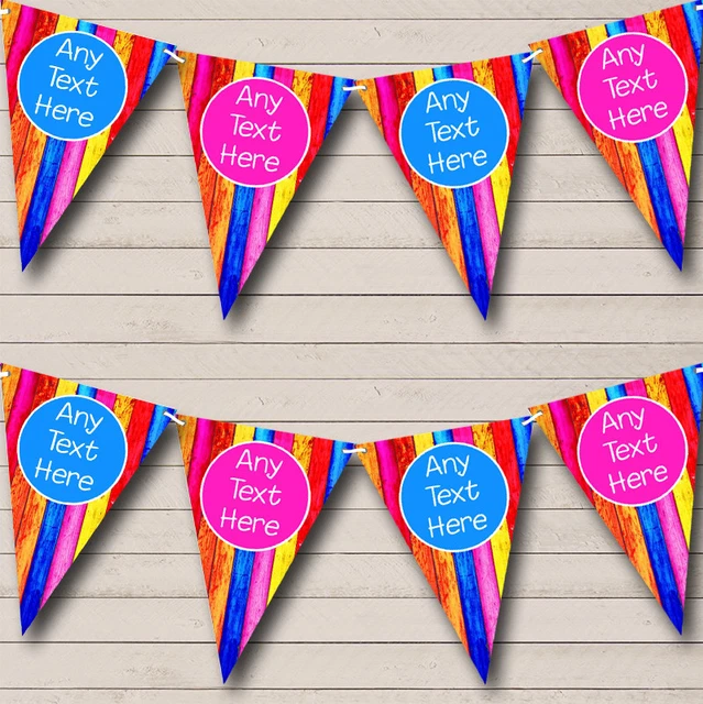 PARTY BANNER BUNTING Wood Rainbow Colours Personalised Baby Shower £8. ...