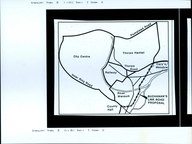 MAP OF NORWICH showing Buchanan's link road pro... - Vintage Photograph ...