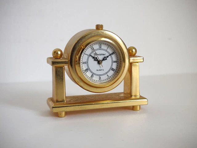 VINTAGE UNISTAR COLLECTABLE Miniature Brass Mantle Clock Quartz £14.00 ...