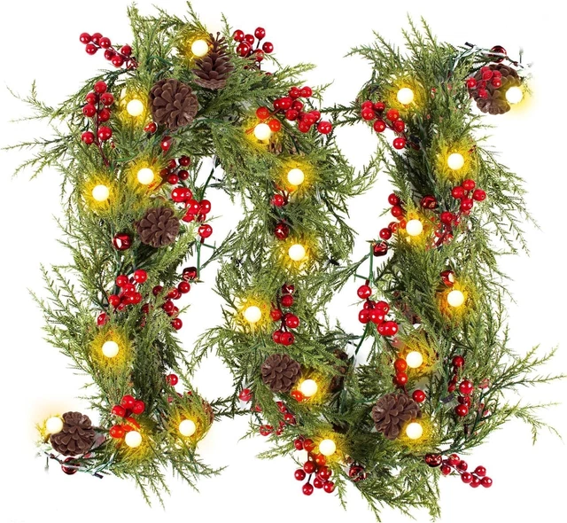 CHRISTMAS GARLAND WITH 20 LED Lights, 2 Pack Christmas Garland ...